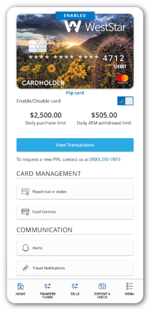 Card Controls | WestStar Bank
